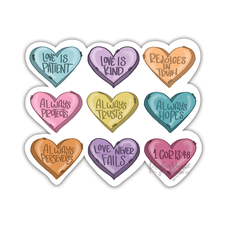 1 Cor. 13:4-8 Conversation Hearts - Waterproof Sticker – Keyley Shae ...